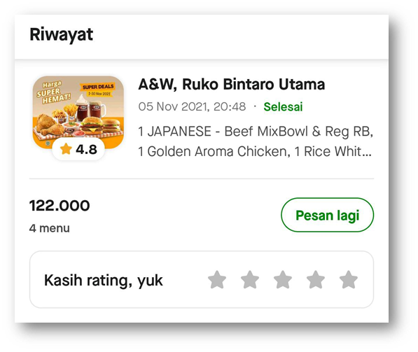 Rating restoran tidak muncul di aplikasi Gojek