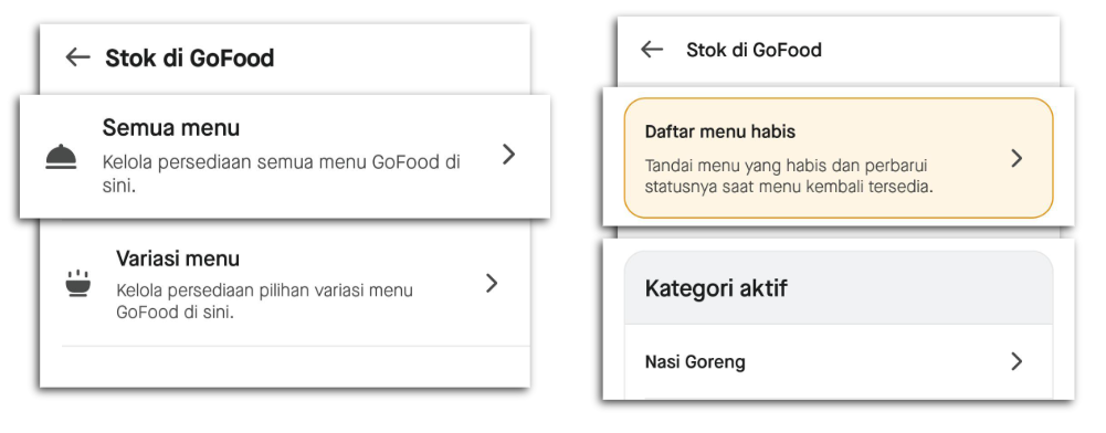 Cara mengatur stok variasi menu di GoFood Merchant