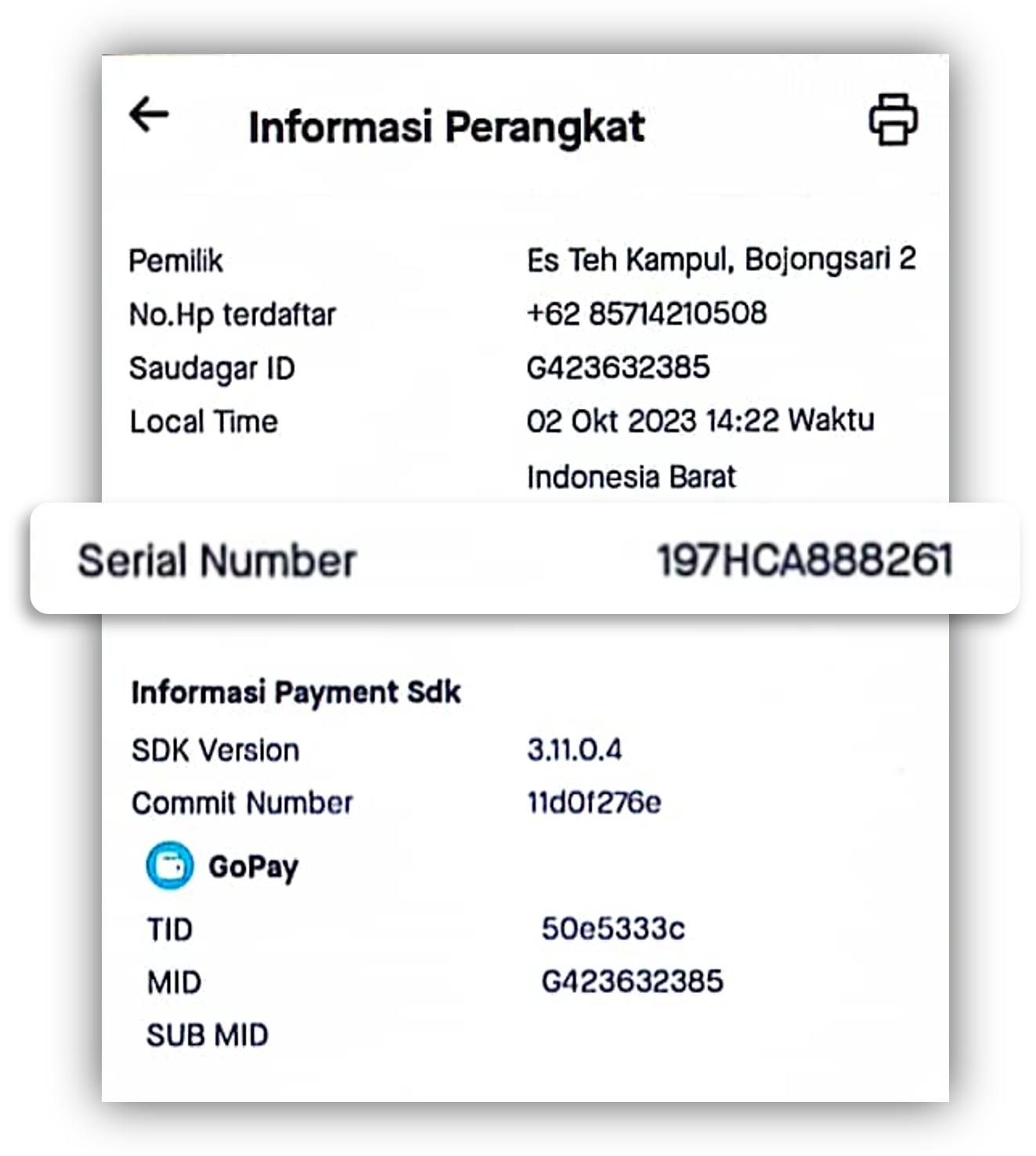 Cara mengetahui Serial Number perangkat EDC GoBiz PLUS